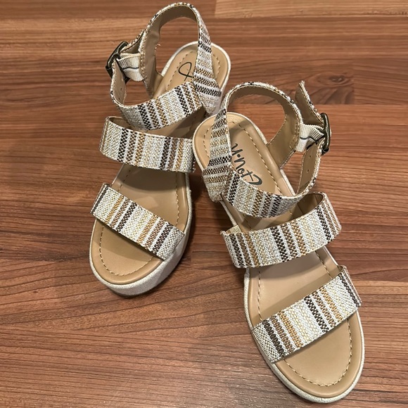 Y-Not | Shoes | Ynot Beige Canvas Wedge Sandals With Ankle Strap | Poshmark
